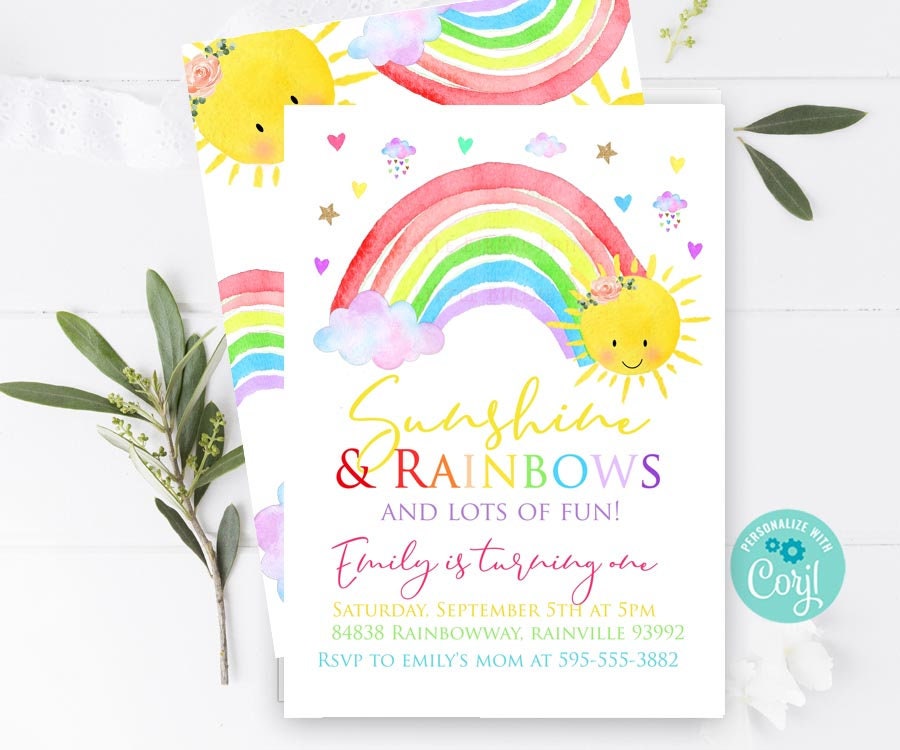 Sunshine rainbows invitation Sunshine and rainbows birthday | Etsy
