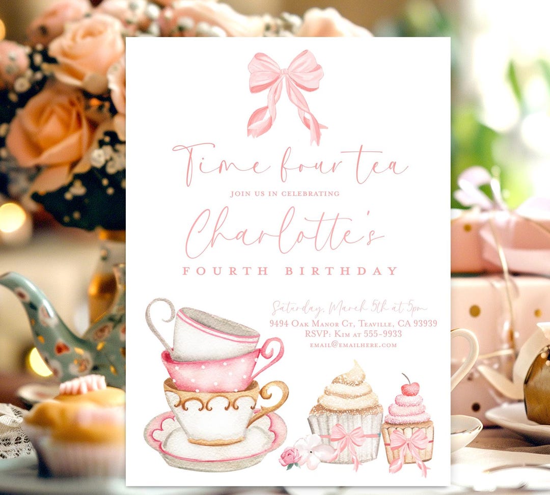 Tea Party Birthday Invitation Printable, Time Four Tea, Let's Par-tea ...