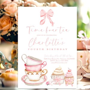 Tea Party Birthday Invitation Printable, Time Four Tea, Let's Par-tea ...