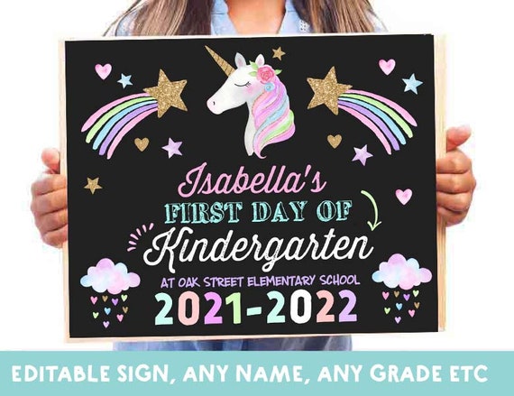Unicorn First Day of School Sign First Day of Kindergarten | Etsy