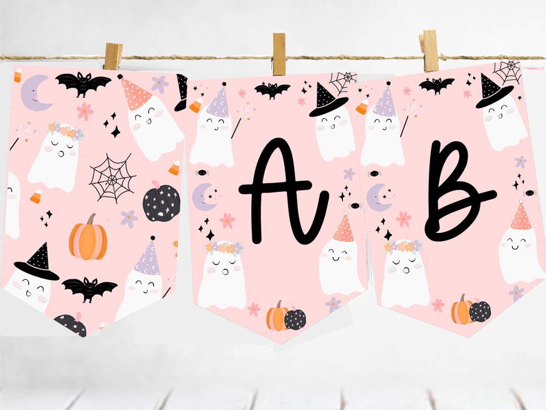 Spooky Ghost Banner, Spooky One Two Spooky Pink Ghost Halloween ABC ...