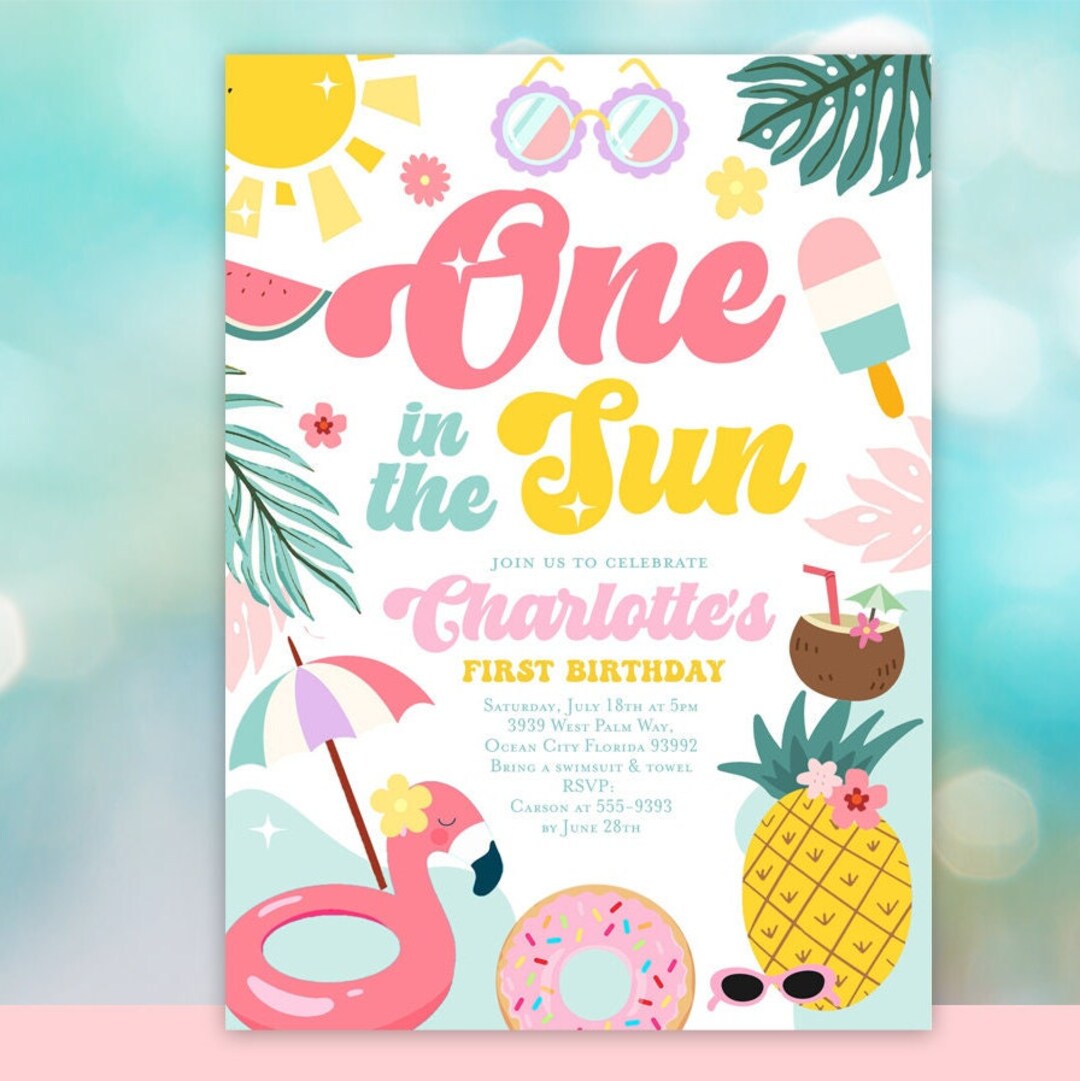 One in the Sun Birthday Invitation, Summer 1st Birthday Pool Party Ice ...