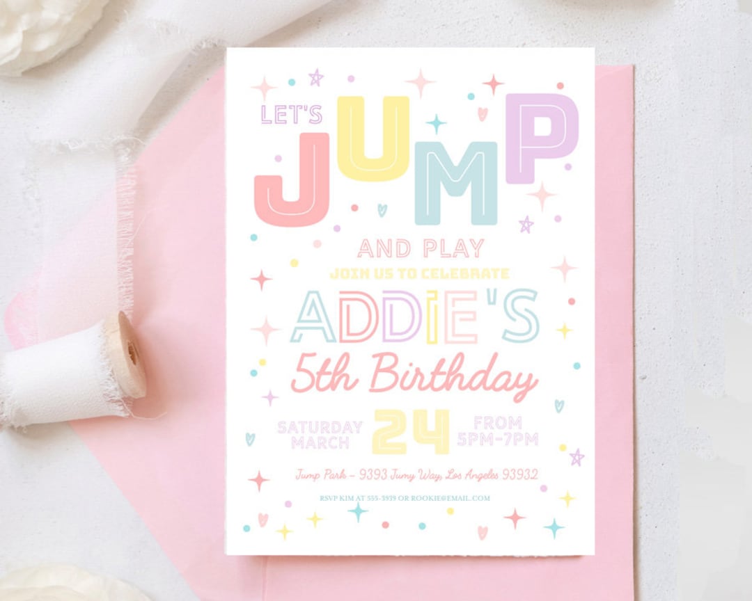 TRAMPOLINE BIRTHDAY INVITATION Girl Trampoline Party Jump Party Jump ...