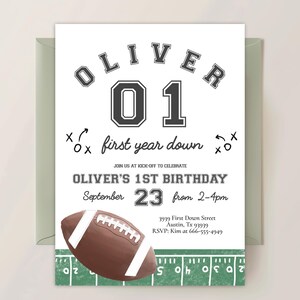 Football First Birthday Invitation First Year Down, Football 1st ...