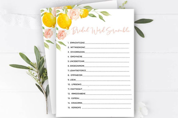 Lemon Bridal Shower Game Word Scramble Citrus Main Squeeze - Etsy