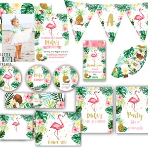 Flamingo Banner Tropical Flamingo Birthday Party Banner Pineapple Baby ...
