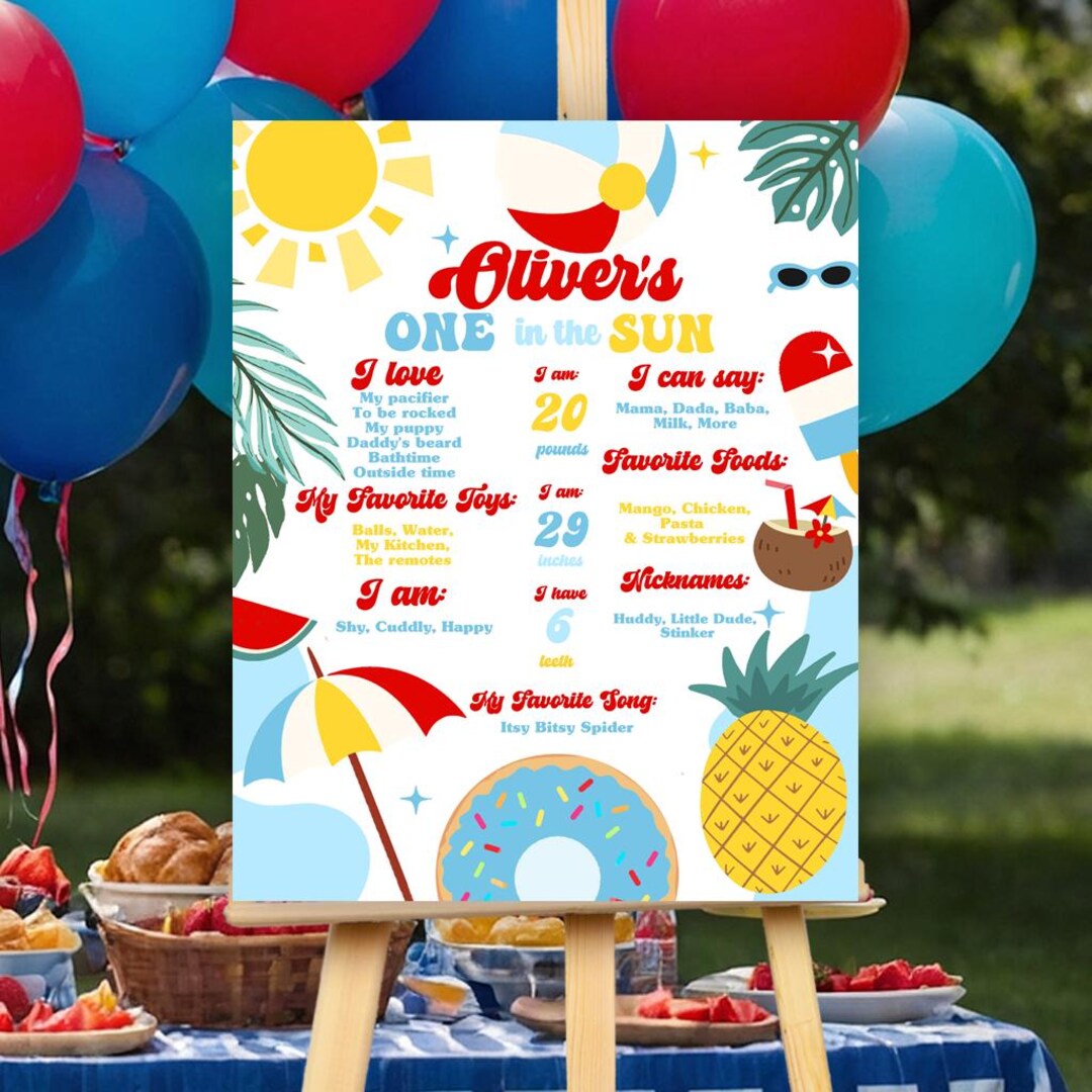 One in the Sun Milestone Poster, Pool Party Beach Sand Water 1st ...