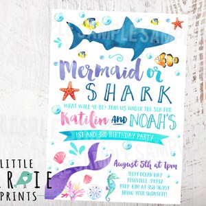 SHARK Party Sign Mermaid and Shark Birthday Party Swim With the Sharks ...
