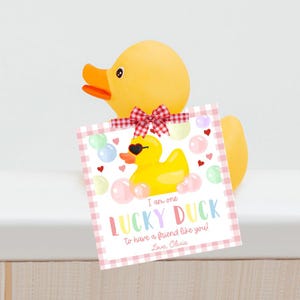 Printable Rubber Duck Valentine Tag Classroom Girl Pink One Lucky Duck ...