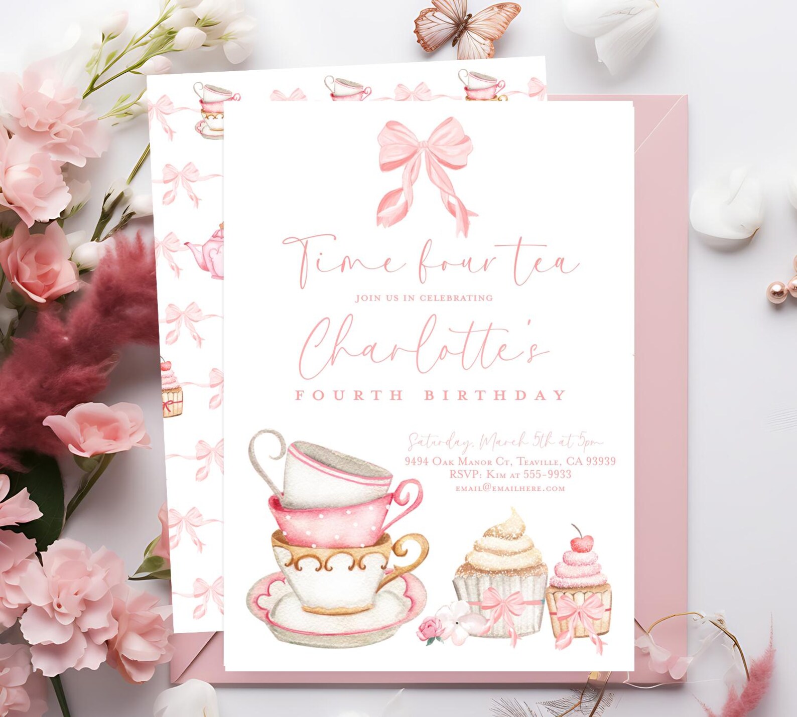 Tea Party Birthday Invitation Printable, Time Four Tea, Let's Par-tea ...