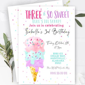 Three is so Sweet Birthday Party Ice Cream Cupcake Toppers Favor Tags ...