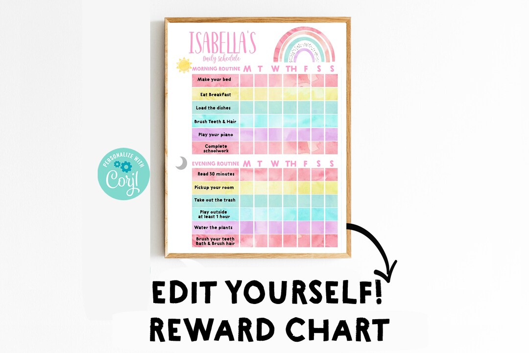 Editable Morning Evening Routine Chart Rainbow Chore Chart Instant ...
