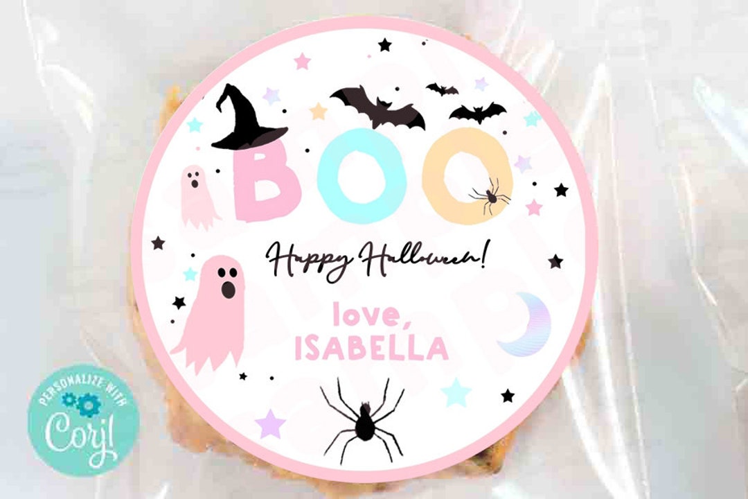 Editable PINK HALLOWEEN Round Stickers Happy Halloween Favor - Etsy
