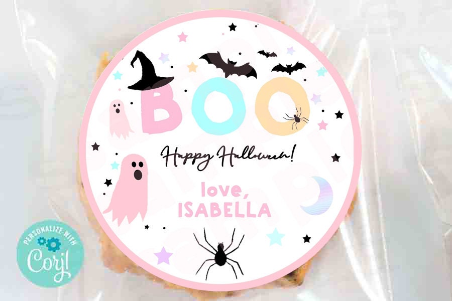 Editable PINK HALLOWEEN round stickers Happy halloween favor | Etsy