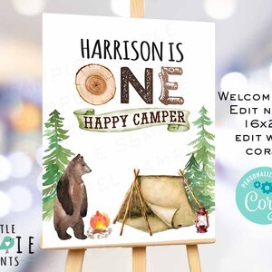 Editable One Happy Camper Sticker Printable One Happy Camper Birthday ...