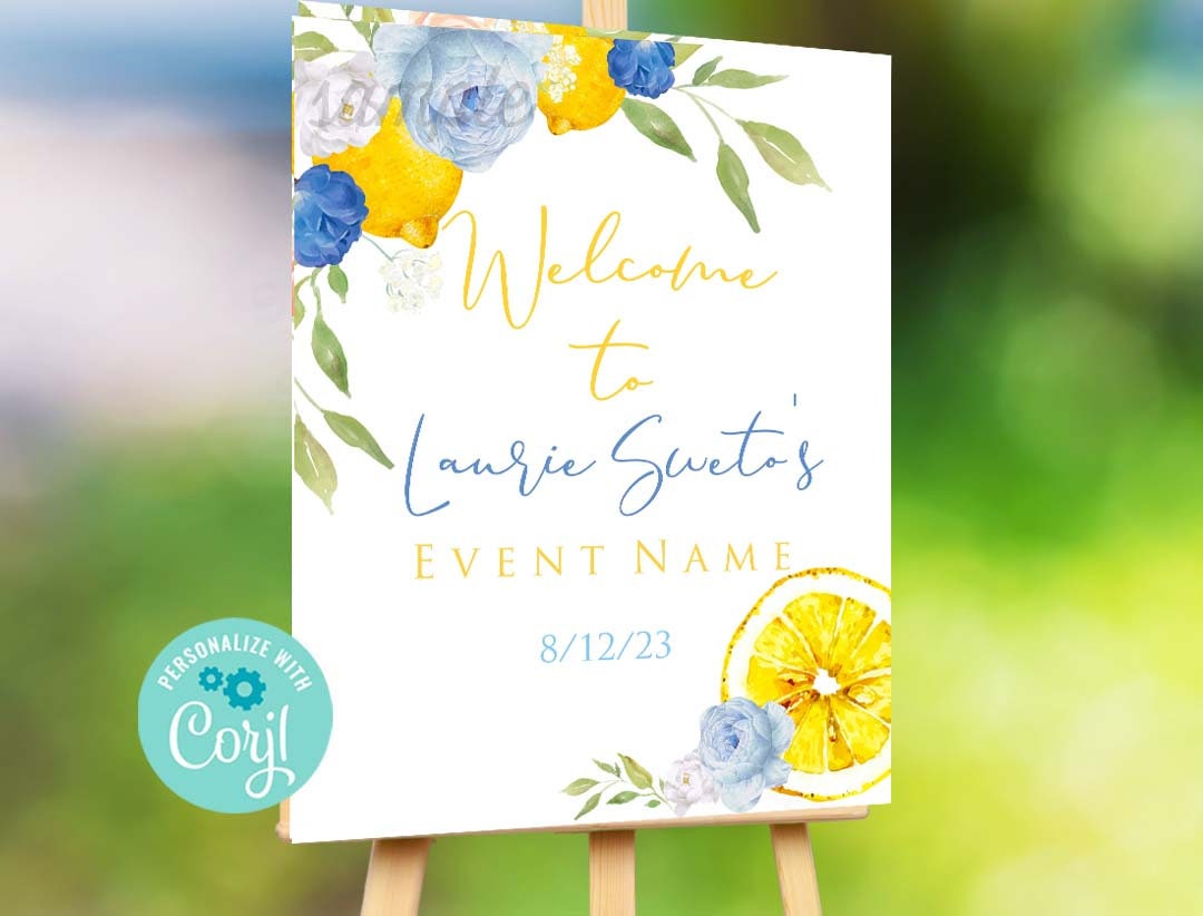 Editable Lemon Welcome Sign Blue Lemon Baby Shower Blue Sign Main ...