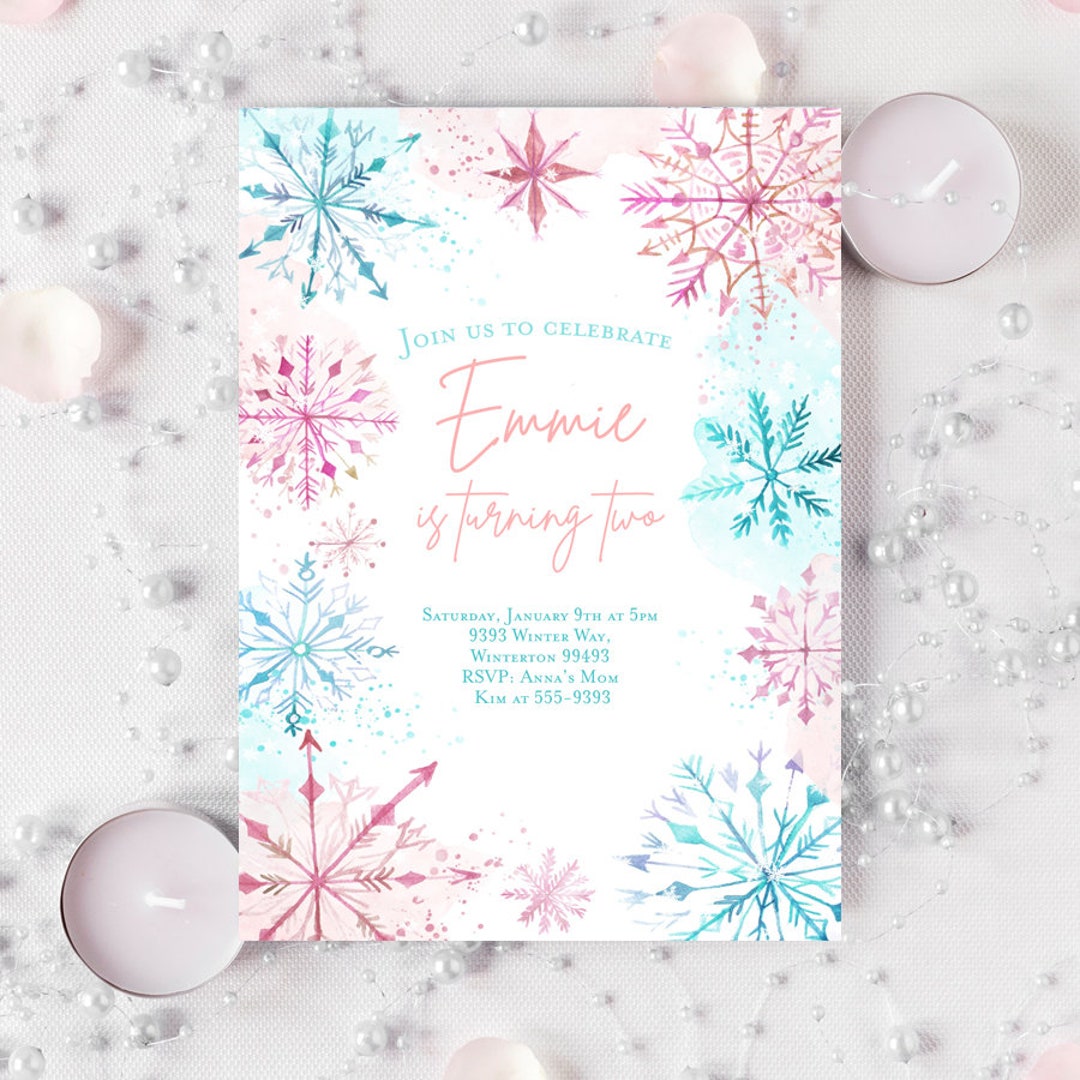 Snowflake Birthday Party Invitation, Girl Winter Birthday Invitation ...