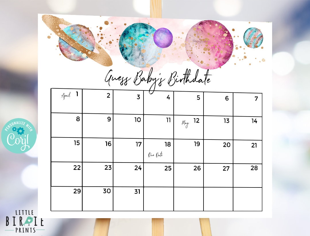 Space Birthdate Calendar Guess the Babies Birthday Outer Space Pink ...