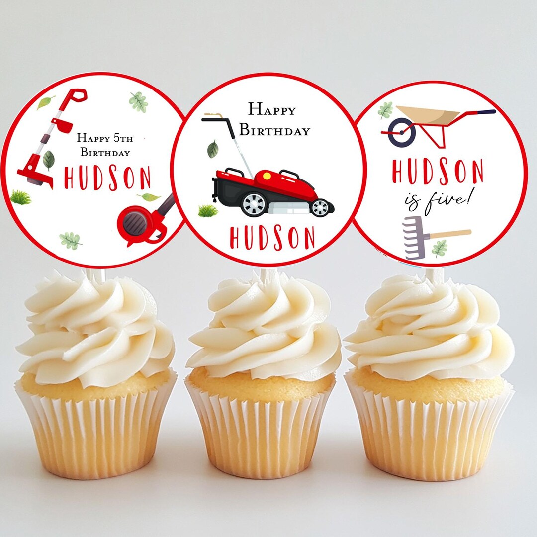 LAWN MOWER Birthday Party Cupcake Toppers Gift Tag Printable File, Weed ...