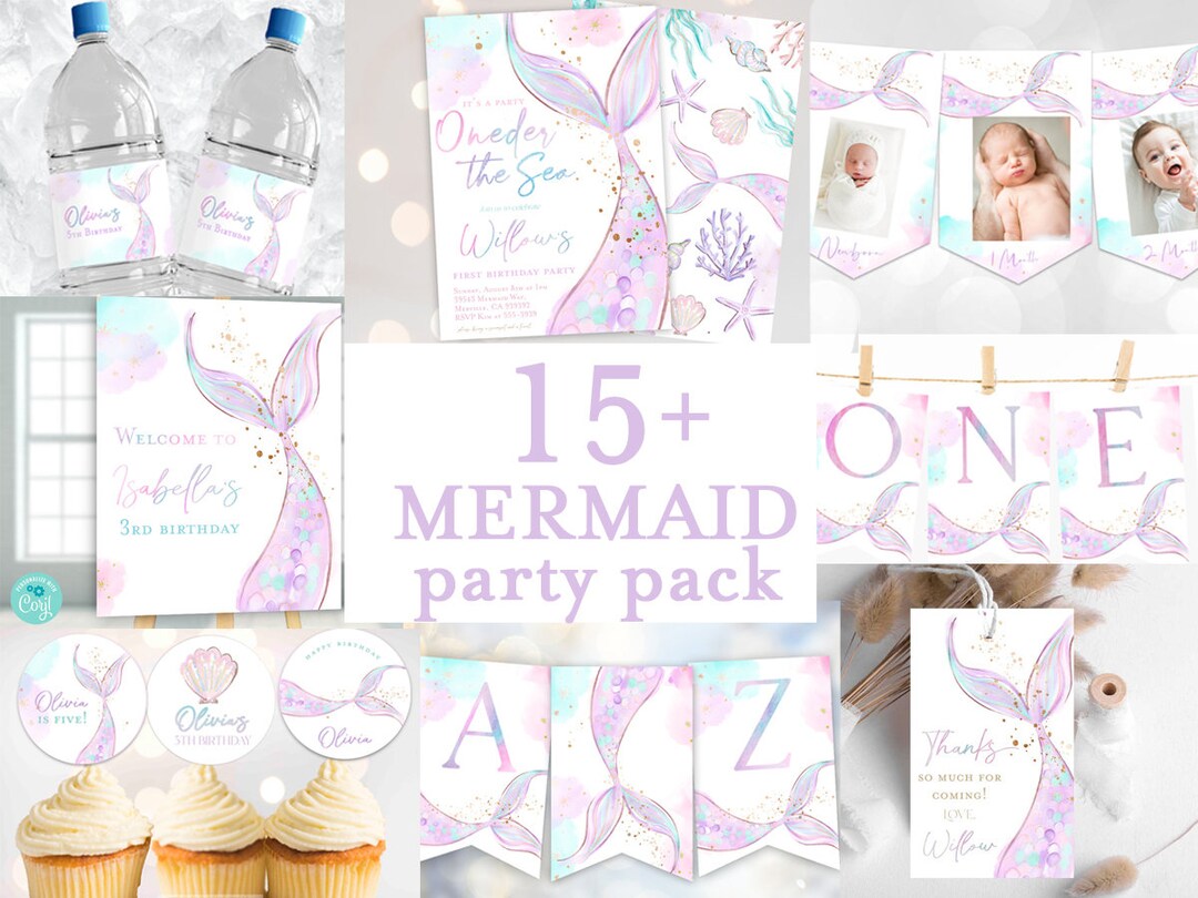 Mermaid Birthday Party Pack, Mermaid Printables Pack Oneder the Sea ...