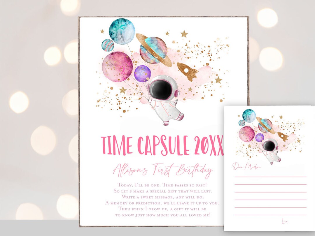 Girl Space Birthday Party Time Capsule, Pink Astronaut Time Capsule ...