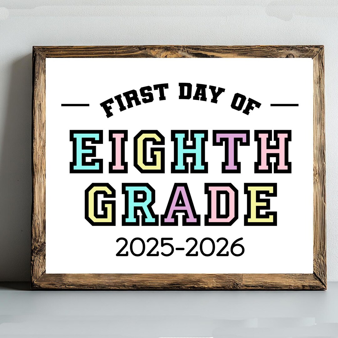 First Day of Eighth Grade Sign, Printable First Day of 8th Grade Sign ...