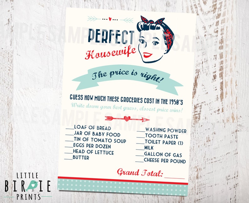 50s Bridal Shower Game The Price Is Right Housewife Etsy