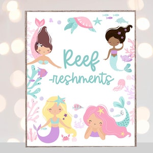 Mermaid Party Sign Reef-reshments Drink Table Sign, Mermaid Birthday ...