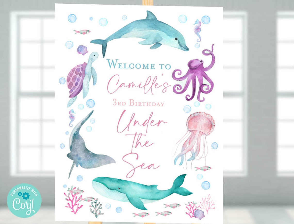 Under the Sea Birthday Party Welcome Sign Pink Girl Under the - Etsy