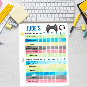 Video Game Reward Chart Chore Chart Boys Morning Evening Routine Chart ...