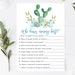Cactus Baby Shower Game Nursery Rhyme Quiz Blue Cactus Watercolor ...