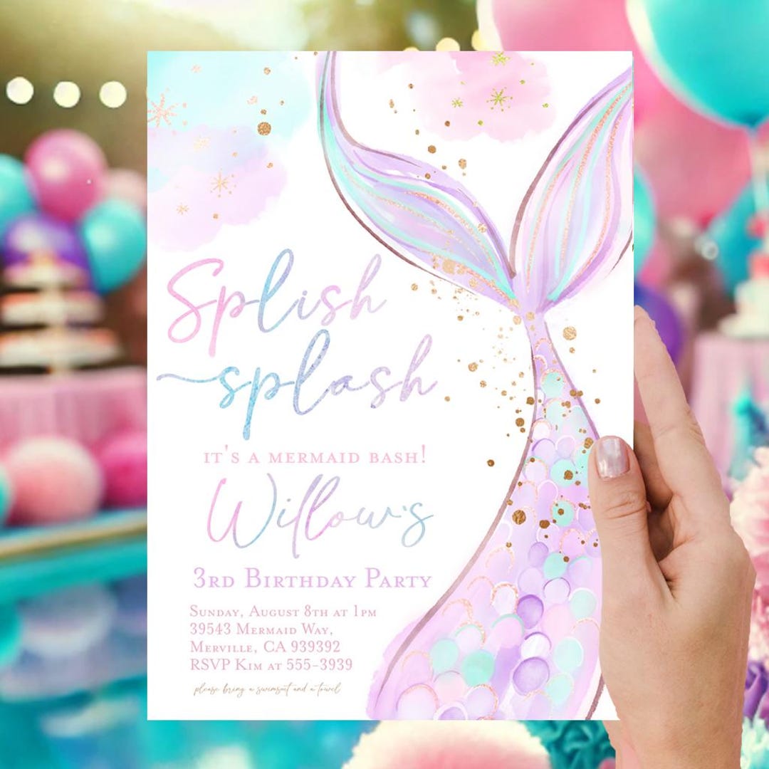 Mermaid Birthday Invitation, Pastel Mermaid Under the Sea Invitation ...