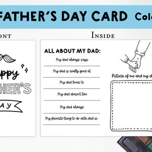 Father's Day Card Printable, Kids Coloring Page Father's Day Card, Dad ...
