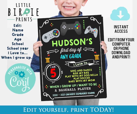 EDITABLE GAMER First Day of School Sign First Day of - Etsy