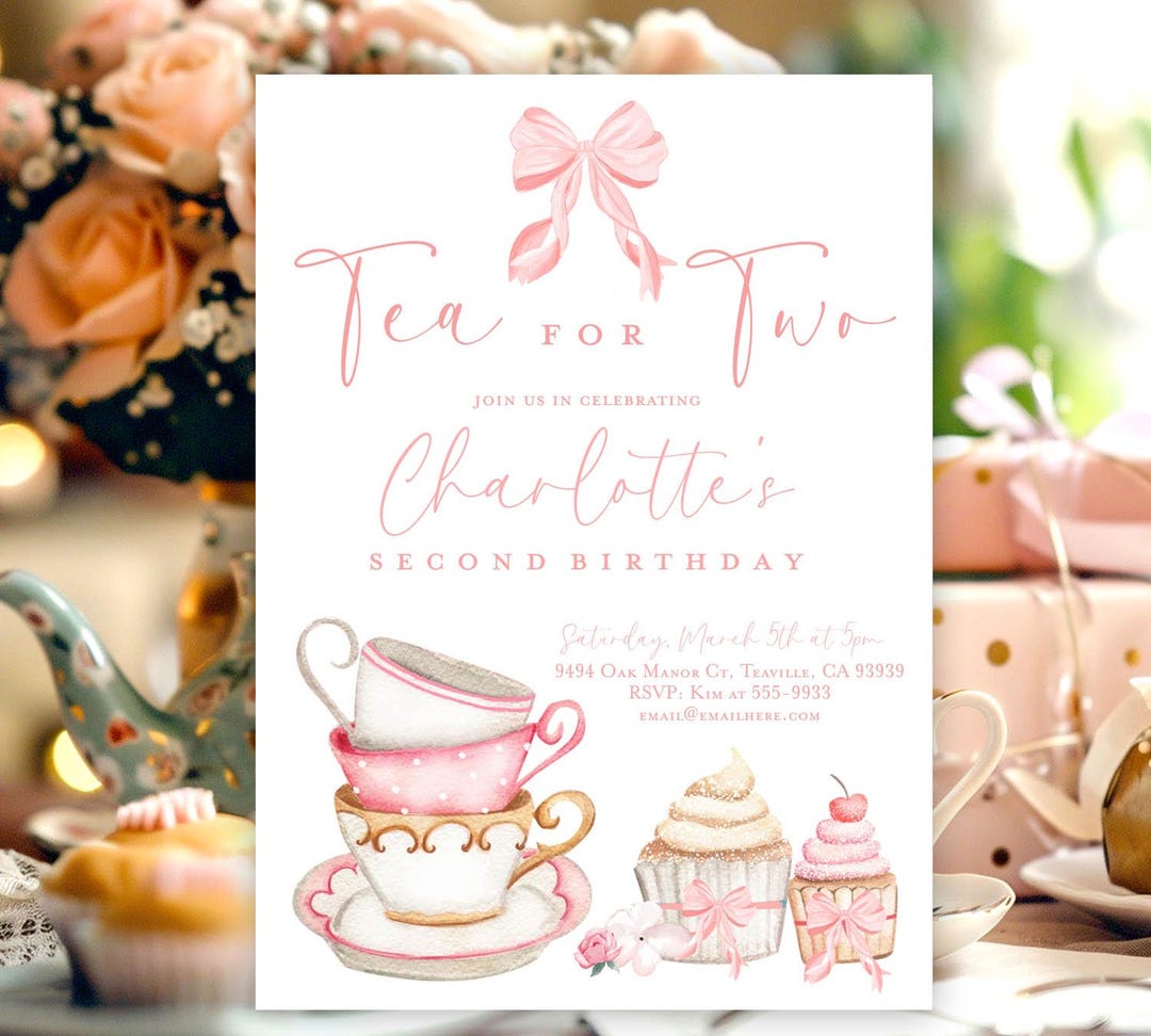 Tea for Two Birthday Party Invitation, Tea Party 2nd Birthday ...