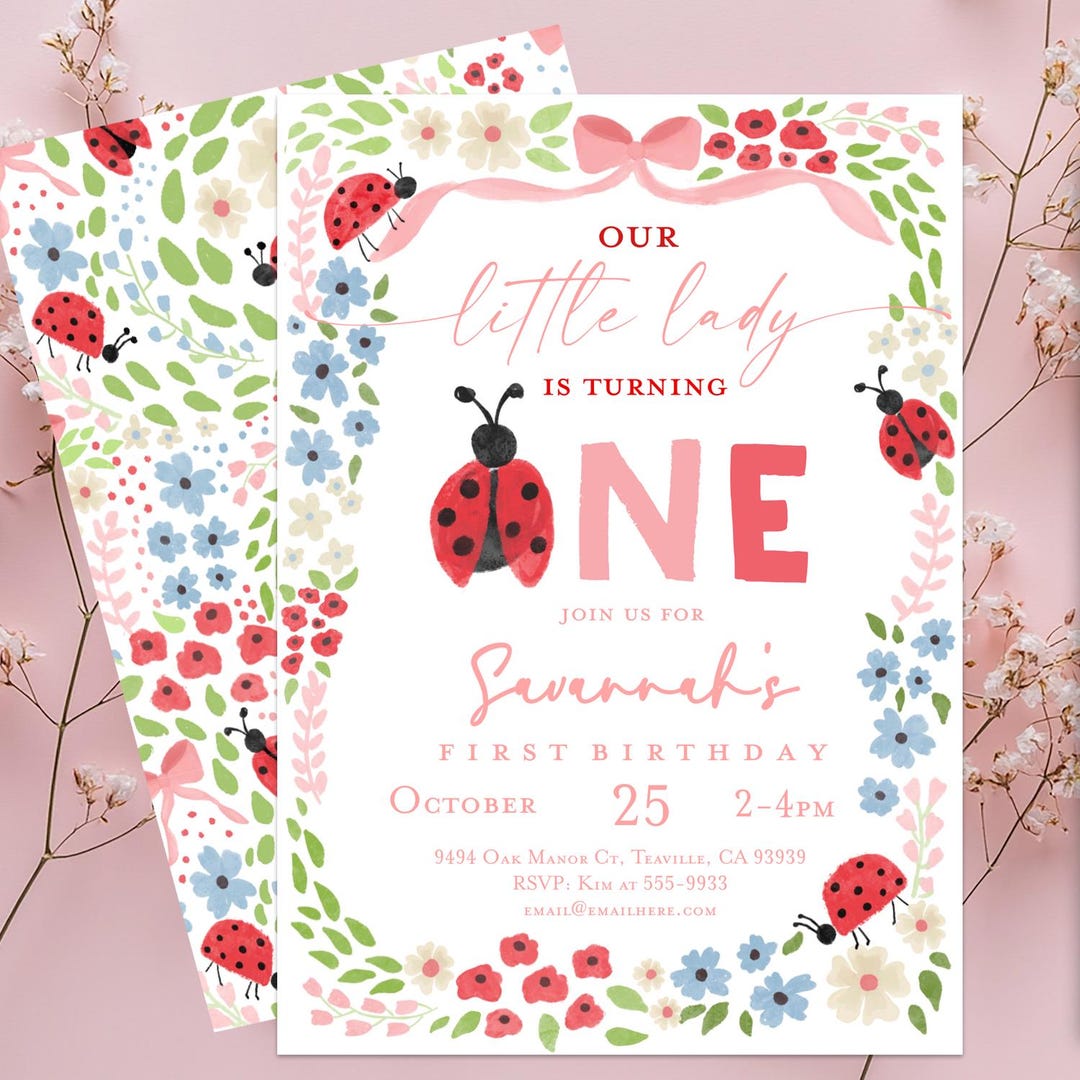Ladybug First Birthday Party Invitation, Little Lady is Turning One ...