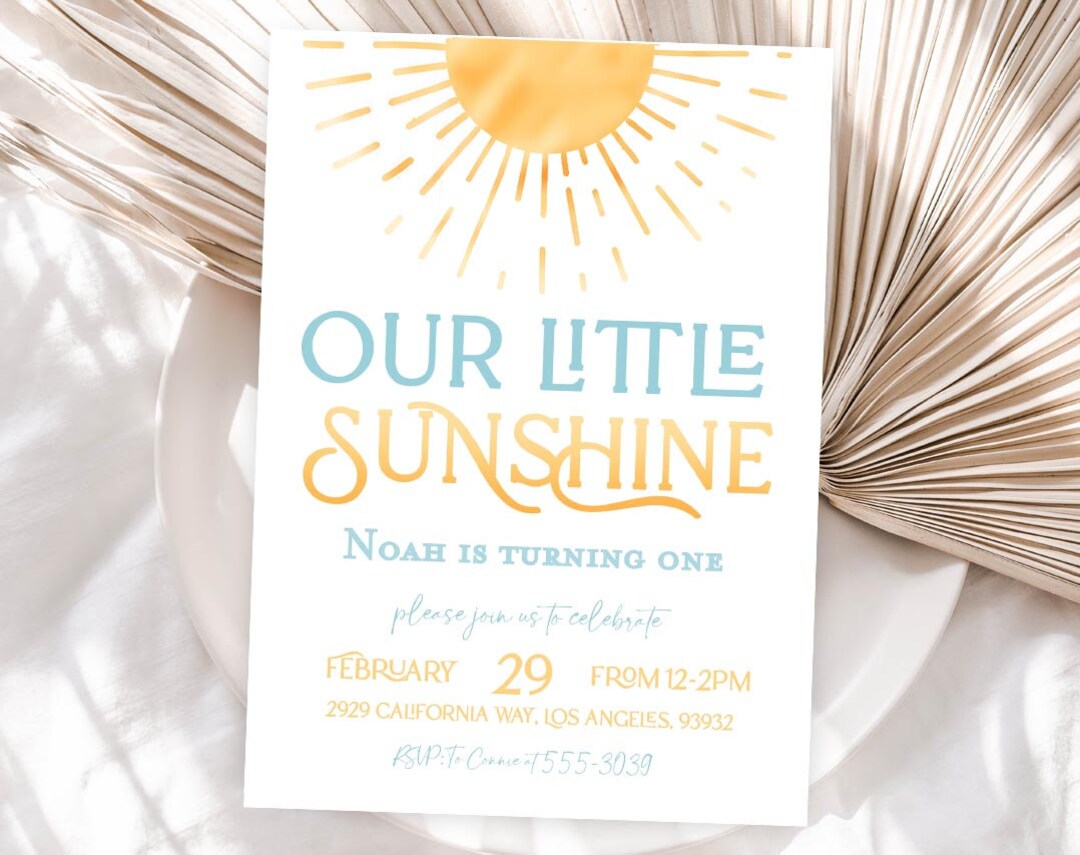 Editable Sunshine Birthday Invitation Boy Blue Our Little - Etsy