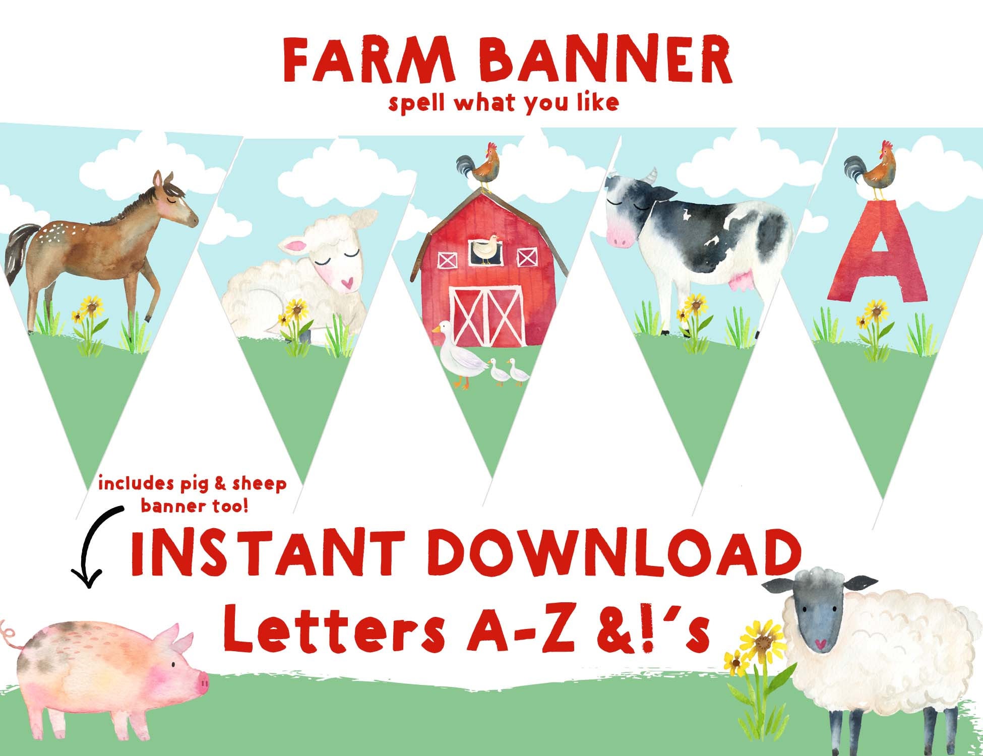 FARM BANNER Farm Instant Download Banner Farm Birthday Party | Etsy