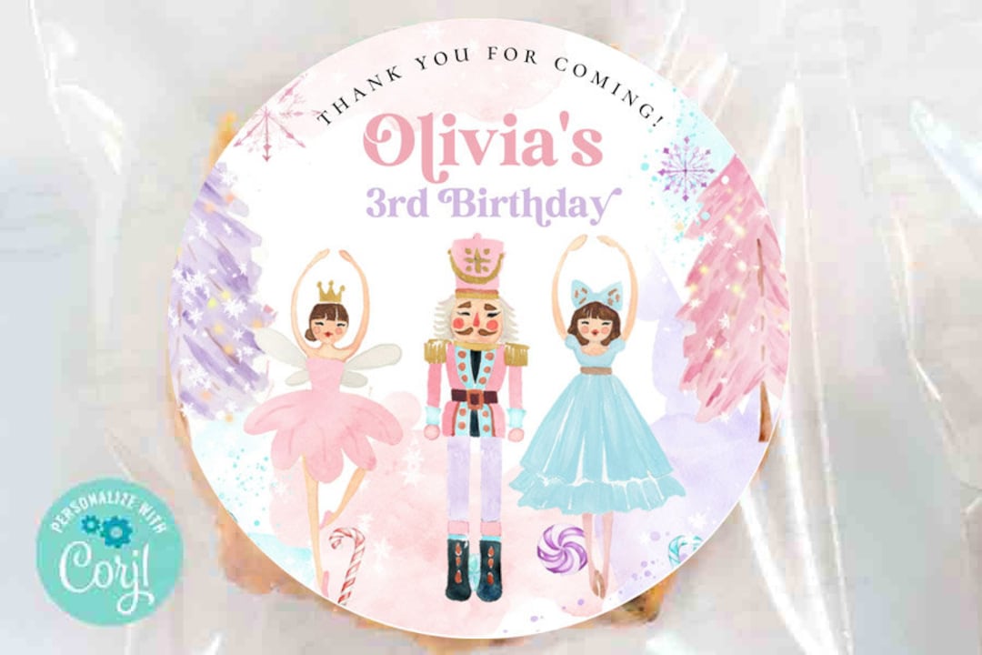 Nutcracker Birthday Party Stickers Favor Tags, Pastel Pink Christmas ...