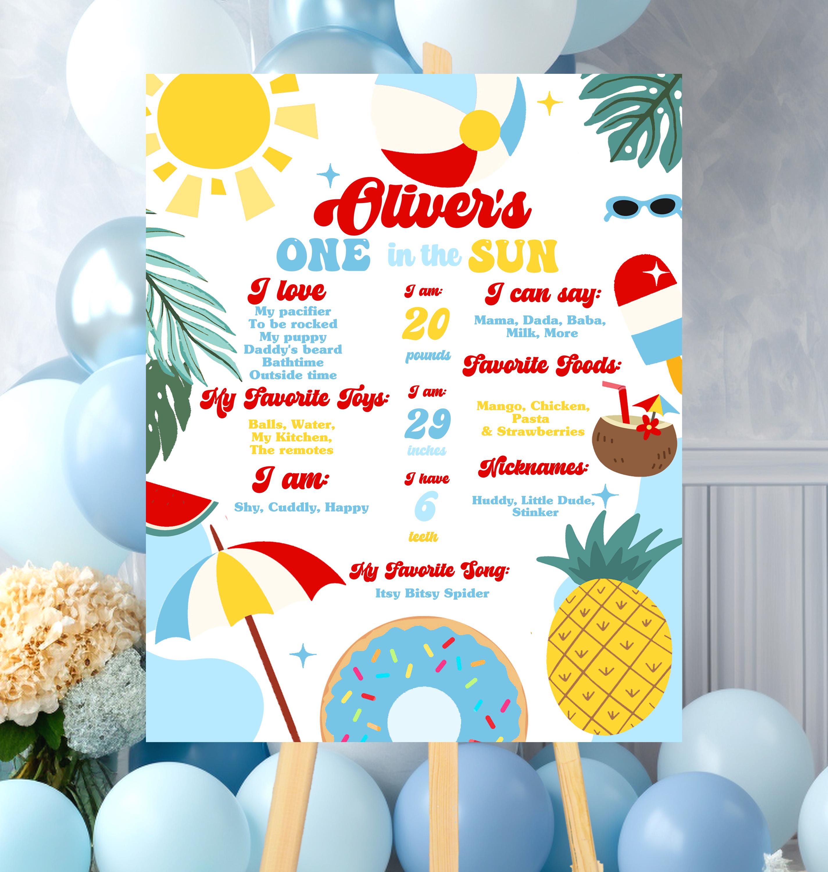 One in the Sun Milestone Poster, Pool Party Beach Sand Water 1st ...