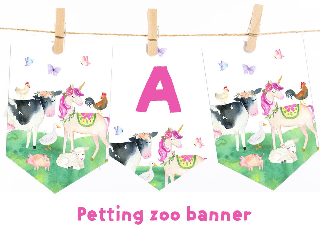 Petting Zoo Banner, Girl Farm Banner Unicorn and Farm Banner, Pink Farm ...