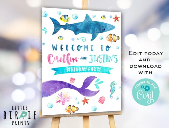 Happy Birthday Banner Printable Pool Party Decorations Under The Sea ...