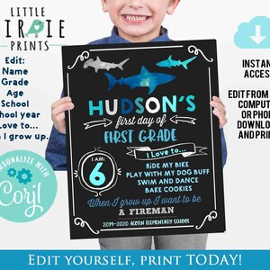 SHARK First Day of School Sign First Day of First Grade Sign BOY 1st ...