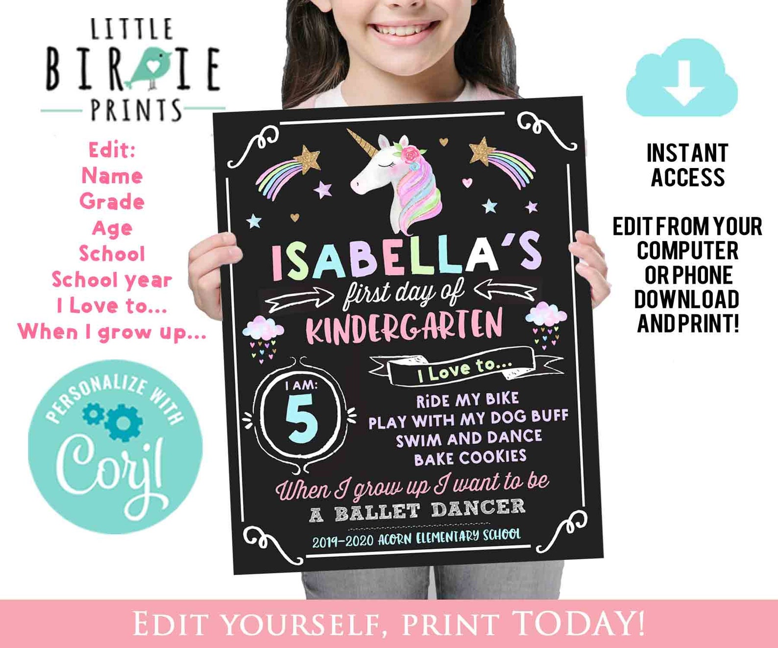 Unicorn First Day of School Sign First Day of Kindergarten | Etsy