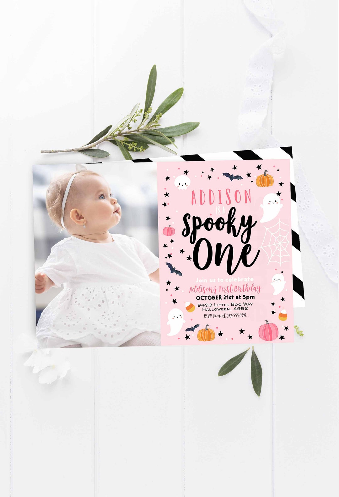 Spooky One Invitation Halloween First Birthday Invitation Pink - Etsy