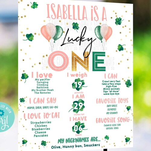 LUCKY ONE Birthday Milestone Poster Lucky One Stats Board - Etsy