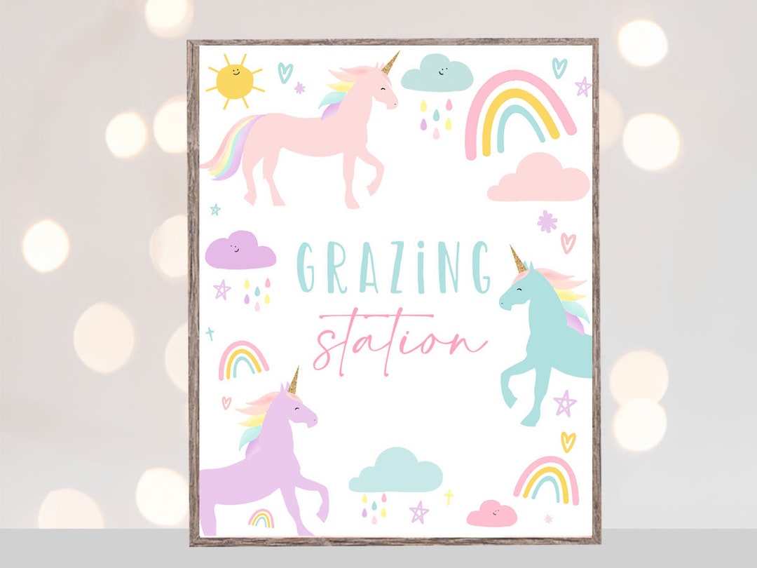 Unicorn Party Sign Food Sign Grazing Station Unicorns and Rainbows ...