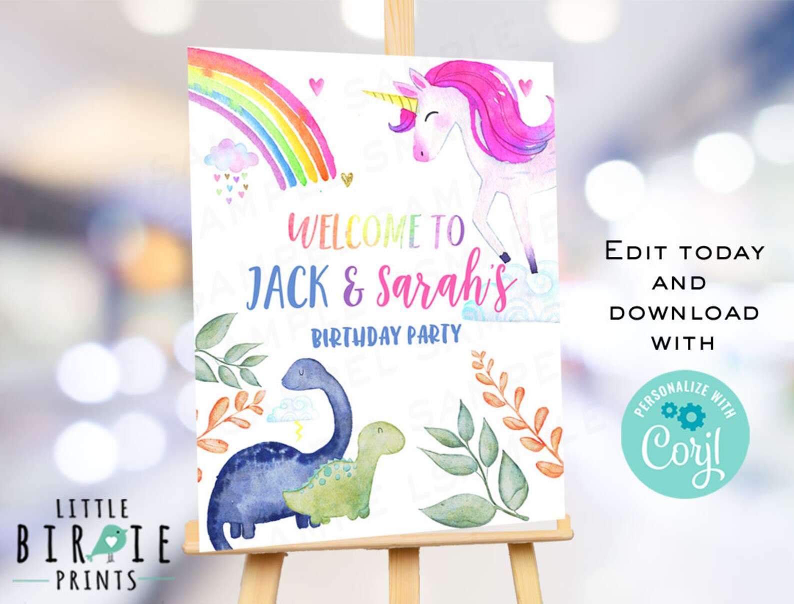 Unicorn and Dinosaur Birthday Party Welcome Sign Unicorns and - Etsy