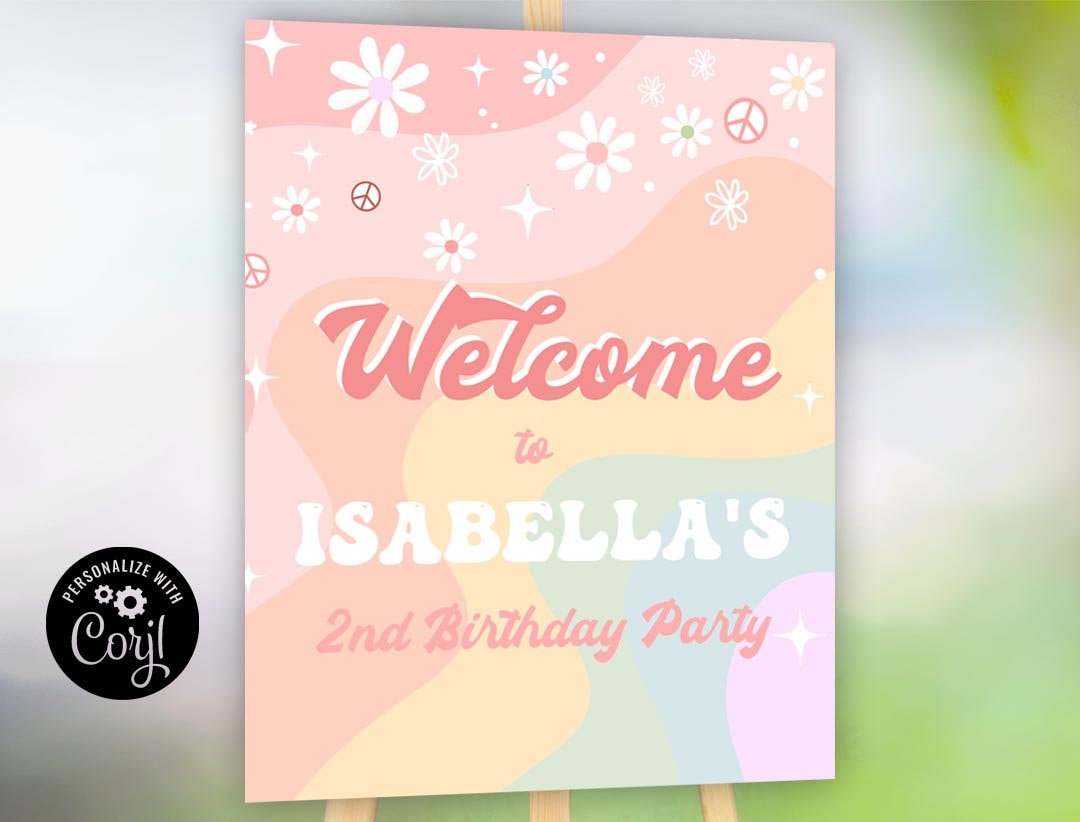 Groovy One Welcome Sign Rainbow, Two Groovy Welcome Sign Rainbow Daisy ...