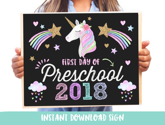 Unicorn first day of school sign first day of Preschool Sign | Etsy